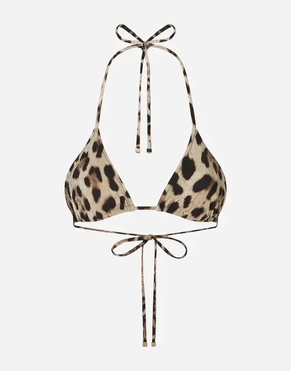 Dolce & Gabbana Triangle Bikini Top With Leopard Print - Animal Print