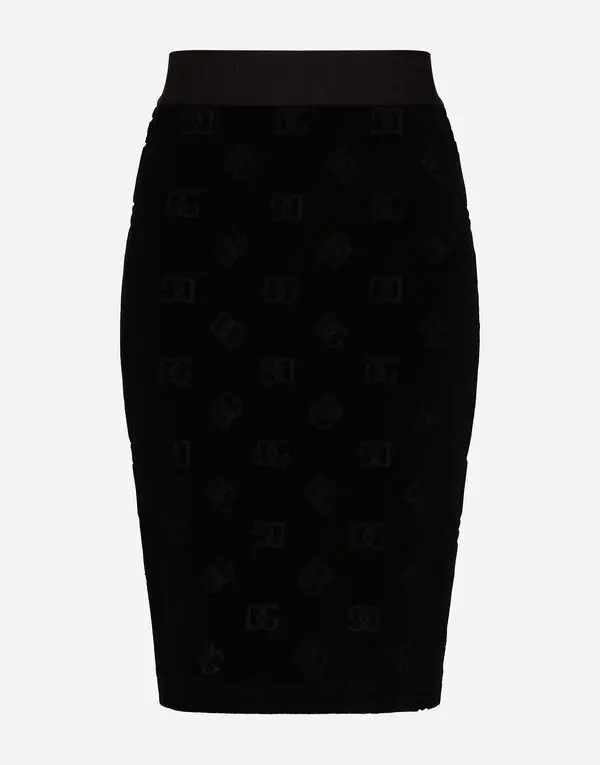 Dolce & Gabbana Flocked Jersey Midi Skirt With All-over Dg Logo