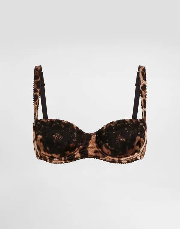 Dolce & Gabbana Leopard-print Satin Balconette Bra With Lace