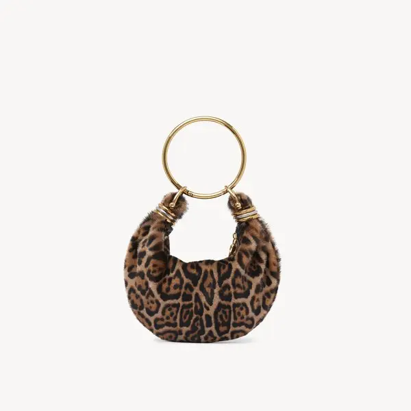 Chloé Mini Bracelet Hobo Bag In Leopard-print Shearling