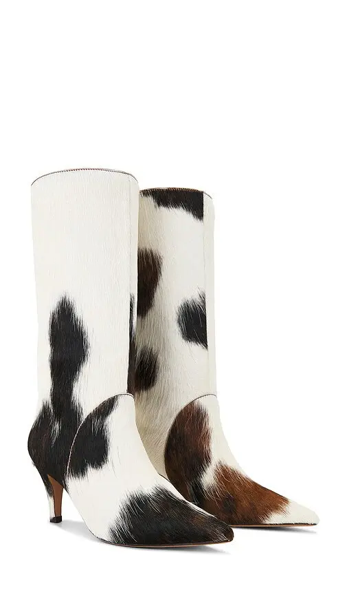 Lola Cruz Pony Hair Mid Calf Boot In Black,white