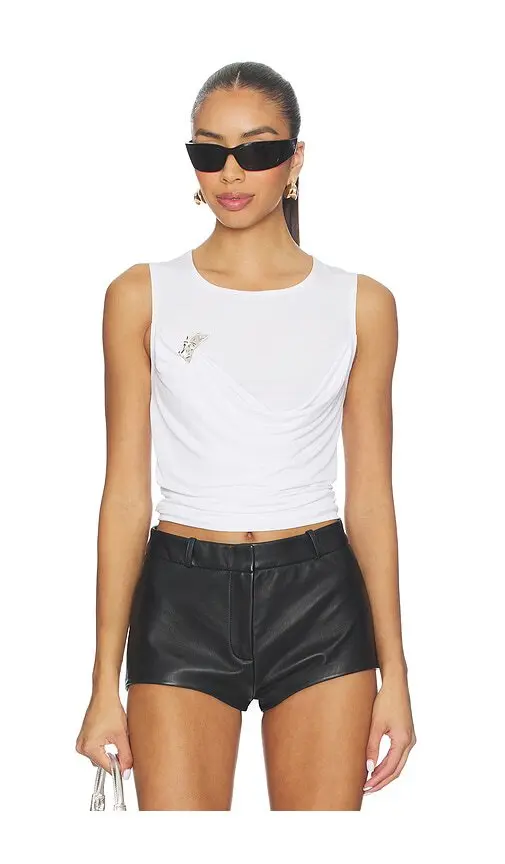 KATE BARTON Cowl Neck Draped Tank With Brooch