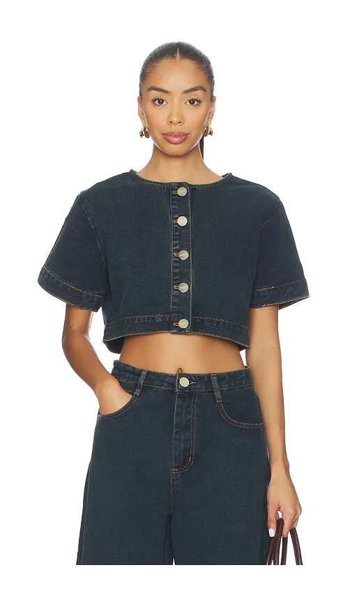 SNDYS Tilla Denim Top In Blue