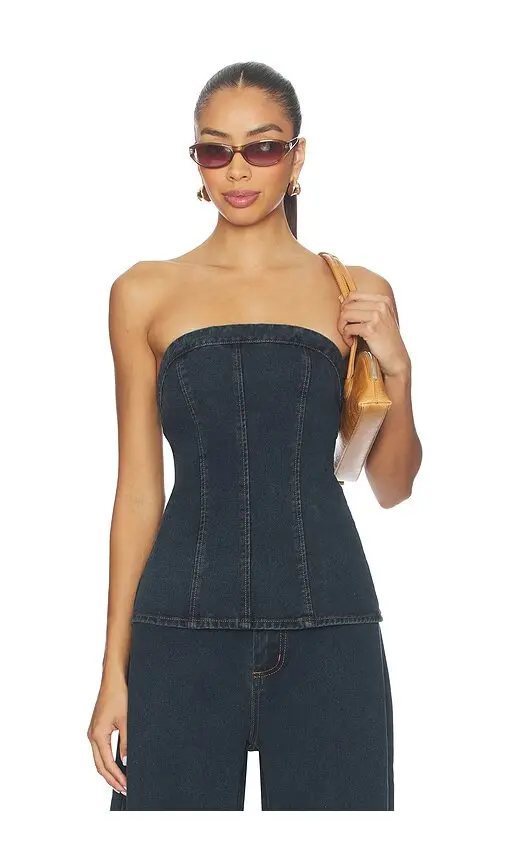 SNDYS Lex Denim Corset Top In Blue
