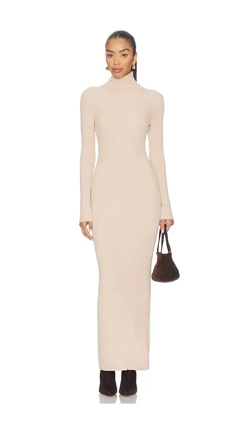 Enza Costa Turtleneck Dress In Beige