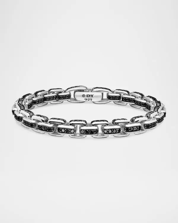 David Yurman Box Chain Bracelet With Black Diamonds In Silver, 7.3mm