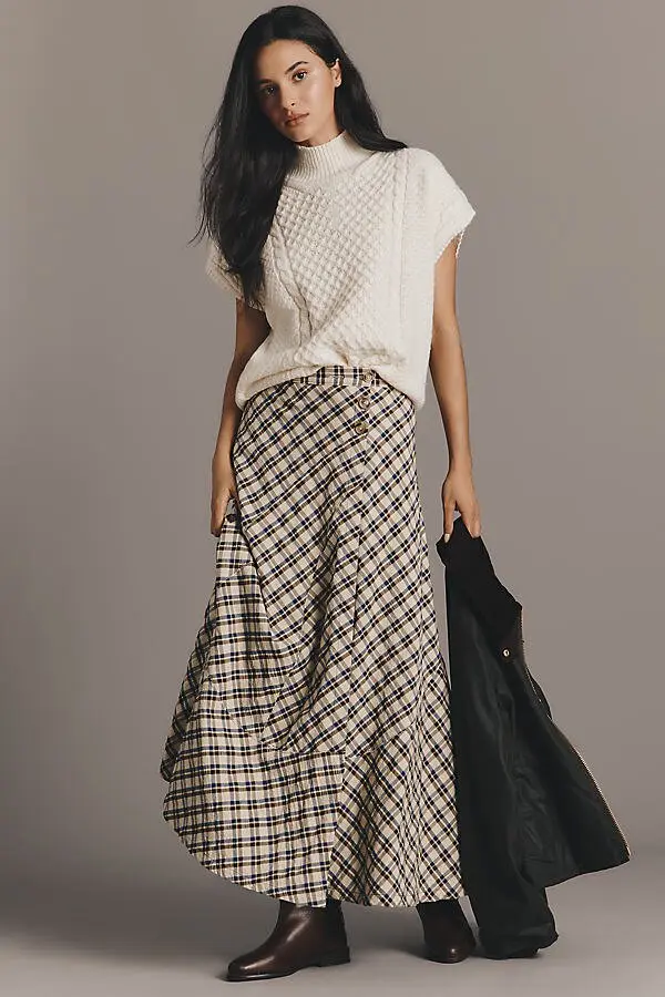 Anthropologie Asymmetric Hardware Wrap Midi Skirt