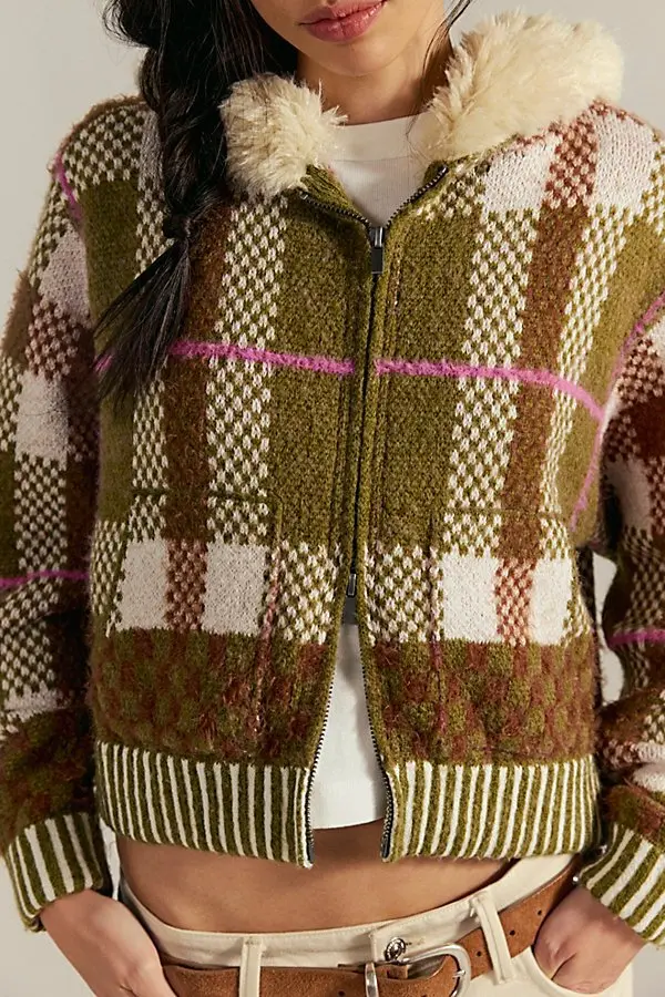 Free People Namesake Faux Fur Lined Hoodie - Olive Combo