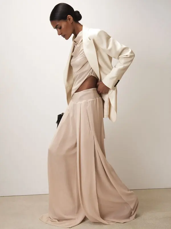 REISS Lucyle Petite Royal Ballet Chiffon Trousers - Neutral