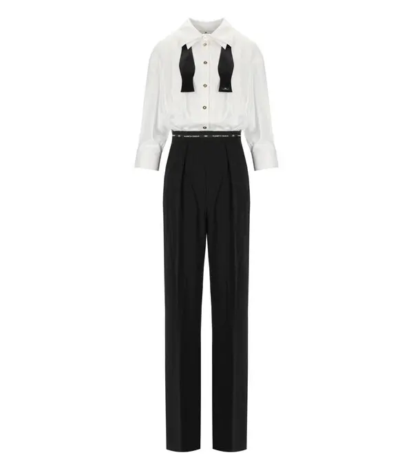 Elisabetta Franchi Bicolor Jumpsuit With Logo Necktie