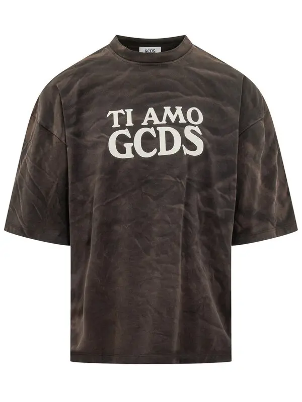 Gcds T-shirt With I Love You Print - Brown
