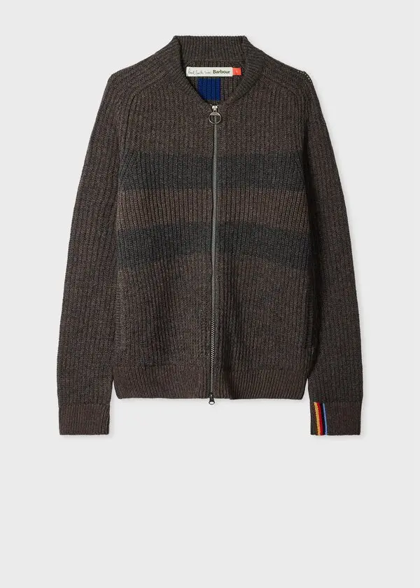 PAUL SMITH LOVES BARBOUR Rustic Knitted Bomber Cardigan