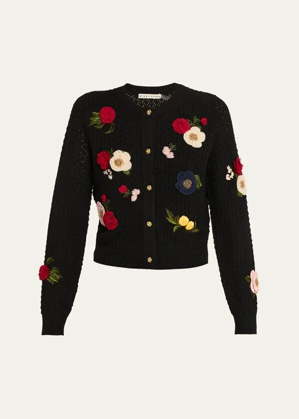 Alice + Olivia Dollie Floral Crewneck Cardigan