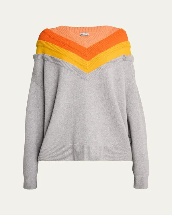 Jean Paul Gaultier Layered V-neck Wool Oversized Sweater