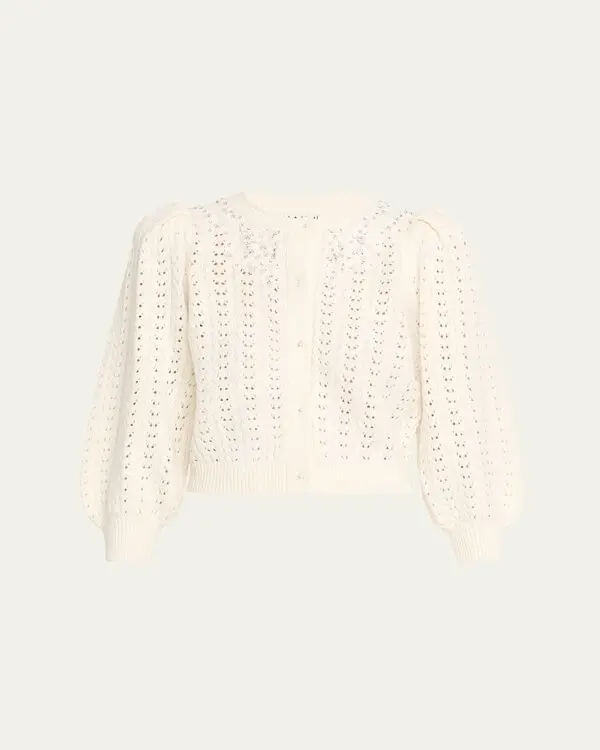 Alice + Olivia Doris Embellished Puff-sleeve Cardigan