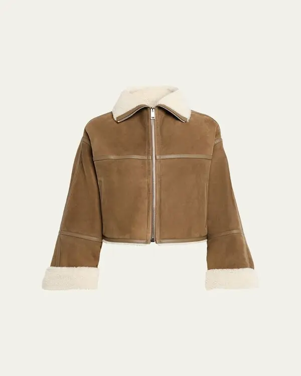 YVES SALOMON Suede Merino Lambskin Cropped Jacket