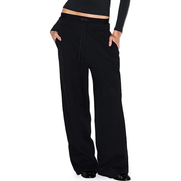 SKIMS Cotton Blend Fleece Exposed Boxer Pants - Onyx