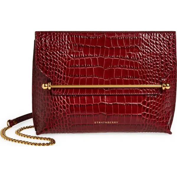 Strathberry Stylist Croc Embossed Leather Clutch