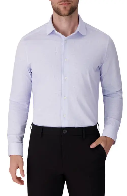 VICTOR EMMANUEL Regular Fit Geometric Print Knit Cotton Dress Shirt - Light Blue