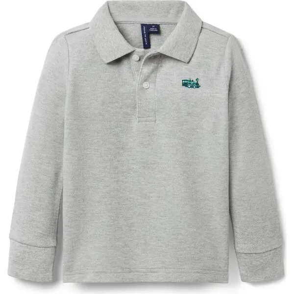 Janie And Jack Pique Polo Embroidered Train Shirt - Gray