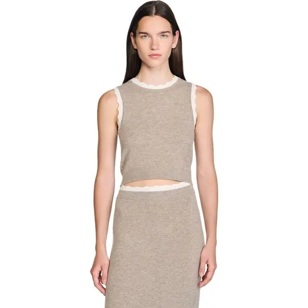 Sandro High-neck Pointelle Knit Sweater - Caramel