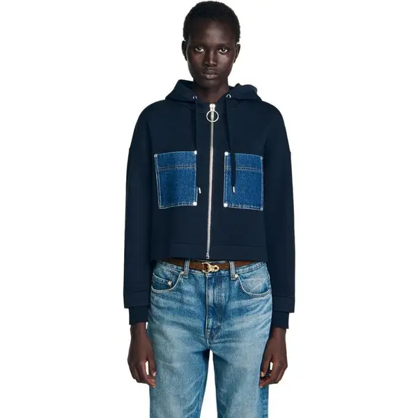 Sandro Knit And Denim Sweatshirt