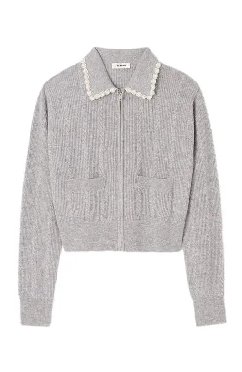 Sandro Cardigan With Beaded Collar