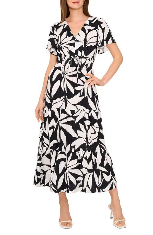 Vince Camuto Print Flutter Sleeve Maxi Dress