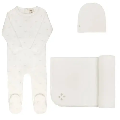 ELY'S & CO. Velour Embroidered Floral Collectiontake Me Home Set - Ivory Boy