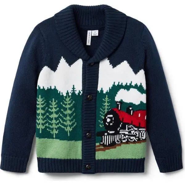 Janie And Jack The Train Cardigan - Blue