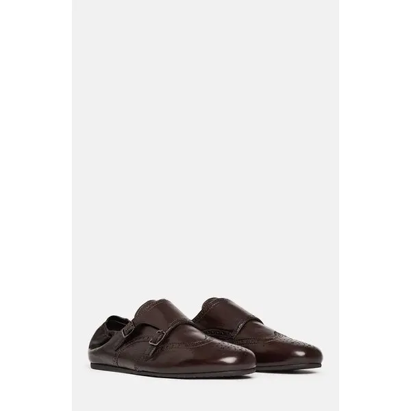 SCAROSSO Johnny Monk Strap Shoes - Dark Brown - Calf