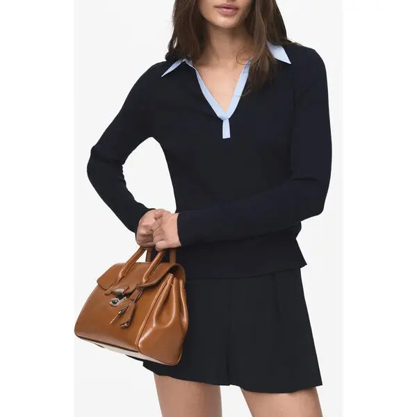 Mango Mixed Media Collar Sweater