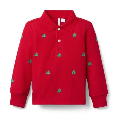 Janie And Jack Embroide Tree Pique Polo