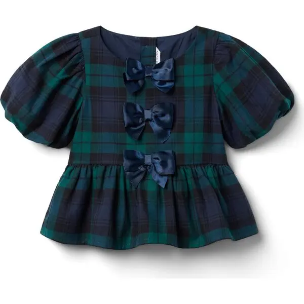 Janie And Jack Tartan Peplum Bow Top