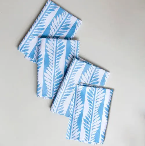 SUPRA ENDURA Blue Modern Vines Organic Napkinsset Of 4