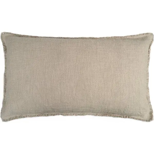 NAKI & SSAM Organic Chic Solid Lumbar Pillow Cover With Frayed Edges - Taupe