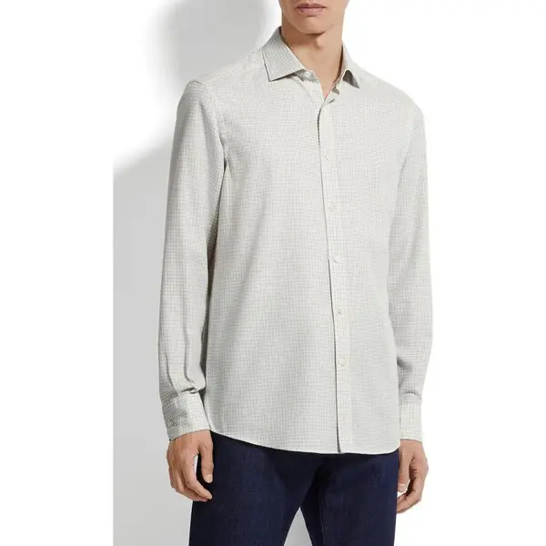 Zegna Cashco Gingham Check Cotton & Cashmere Button-up Shirt