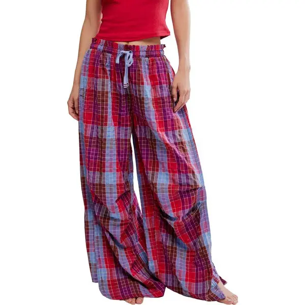 Free People Wide Leg Pajama Pants - Maroon Combo