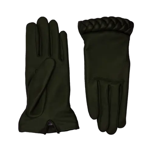 AGNELLE New Edith Lambskin Glove Lined In Silk With Braided Cuff - Kaki