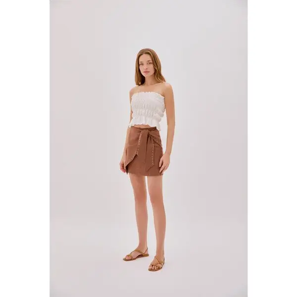 LABECA LONDON Eva Strapless Shirred Linen Top