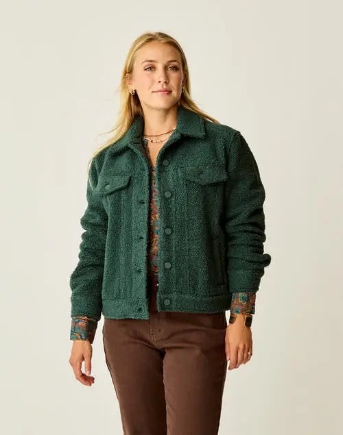 Carve Designs Classic Fit Boucle Fleece Trucker Jacket - Pine