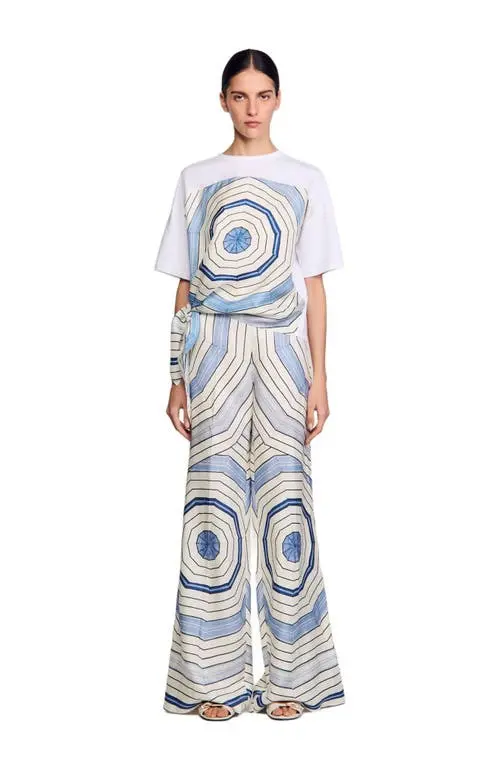 Sandro Spiral Print T-shirt - Sky Blue