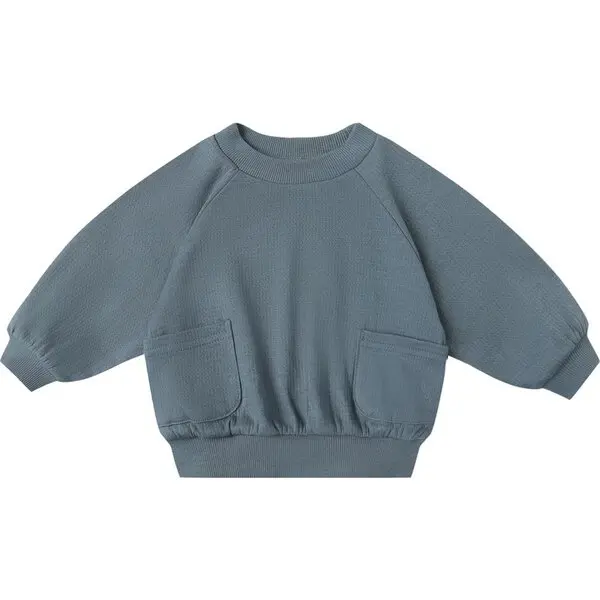 QUINCY MAE Pointelle Organic Cotton Pocket Sweatshirt - Ocean