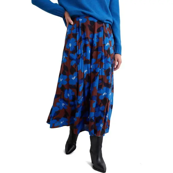 SEASALT CORNWALL Floral Pleated Maxi Skirt - Macro Flower Cocoa