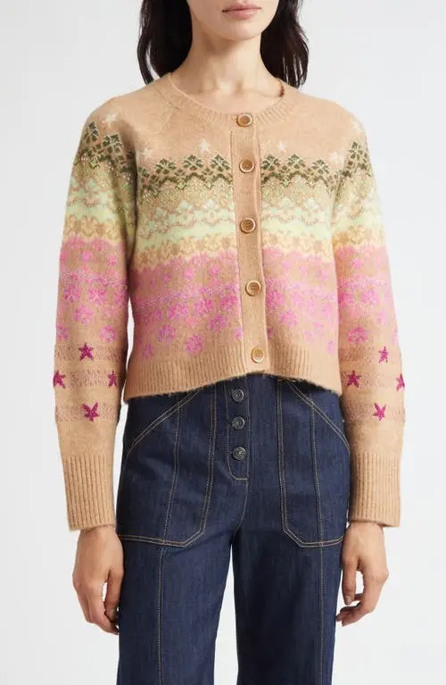 Cinq À Sept Millie Fair Isle Stud Cardigan - Light Doe Multi