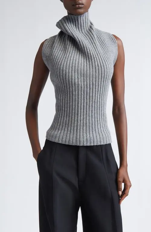 Victoria Beckham Draped Sleeveless Lambswool Blend Sweater - Grey Melange