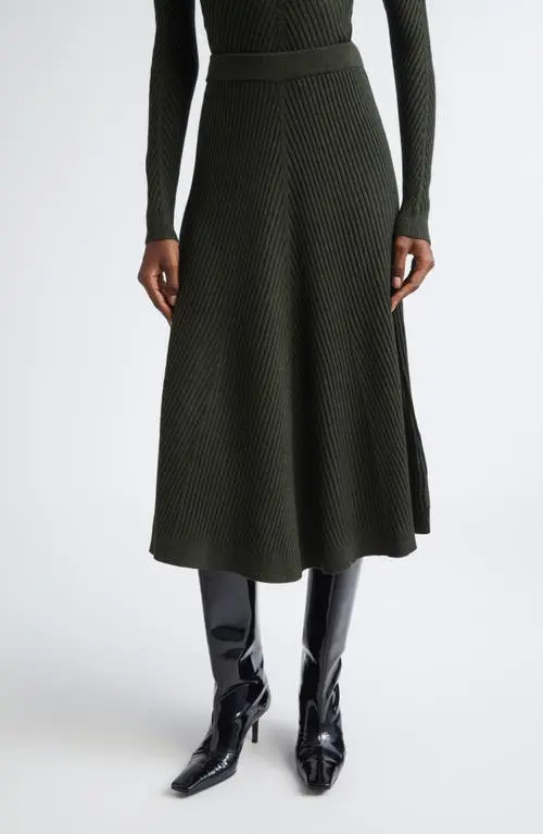 Victoria Beckham Merino Wool Rib A-line Midi Skirt
