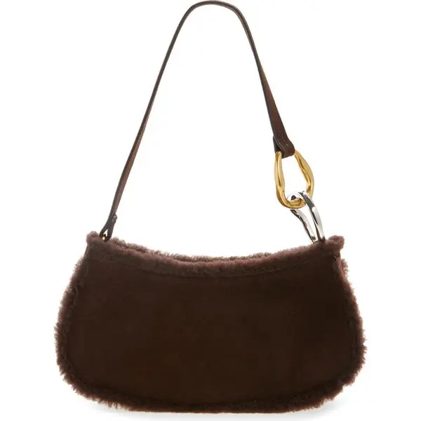 Staud Ollie Suede Shoulder Bag With Faux Shearling Trim