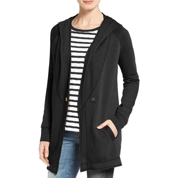 Caslon Raw Edge Hooded Knit Jacket