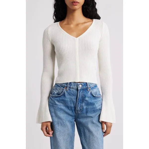Madewell V-neck Ribbed Merino Wool Sweater - Ivory